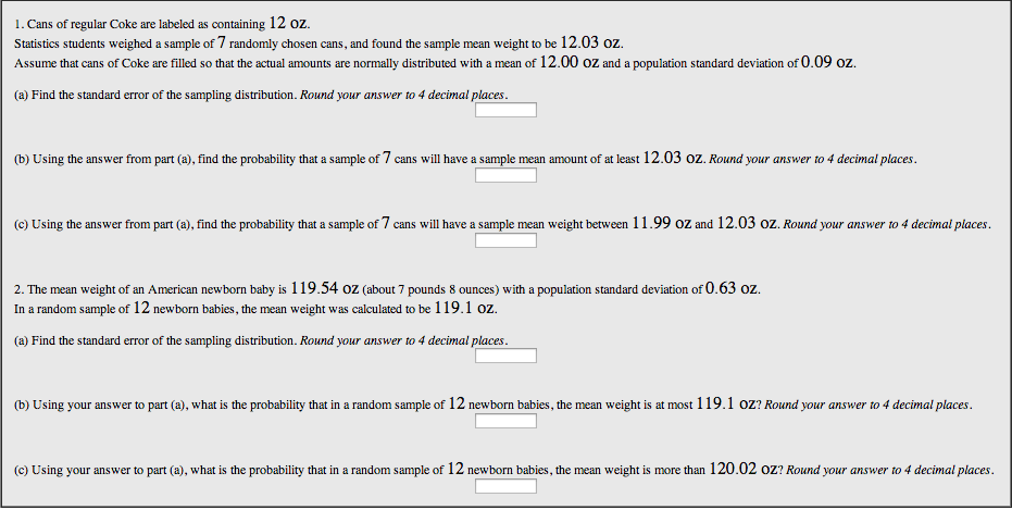 WeBWorK Questions for Introduction to Statistics